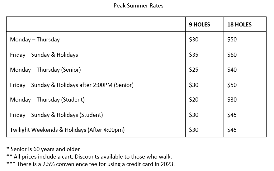 Rates - Cedar Chase Golf Club
